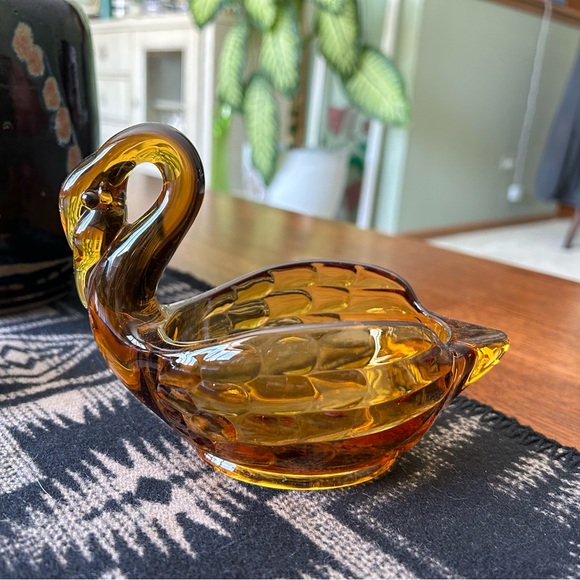 Vintage | Art | Vintage Viking Glass Amber Epic Bird Swan Dish | Poshmark